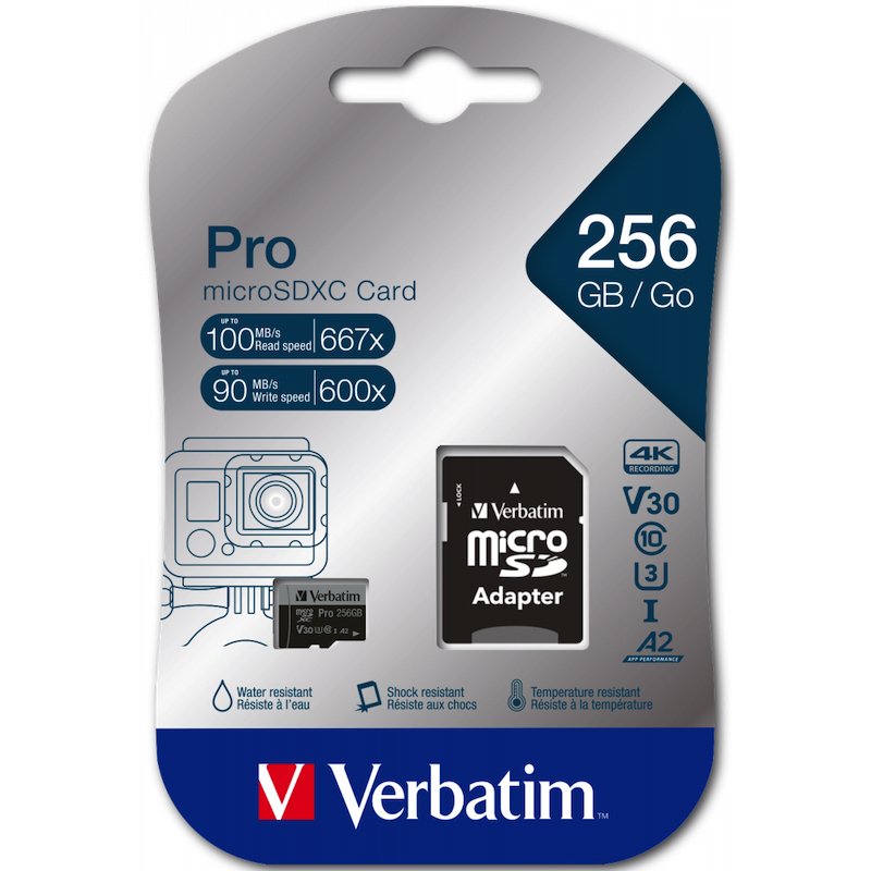 Verbatim Pro Micro SDXC Card 256GB Class 10 w/adaptor - Hukommelseskort ...